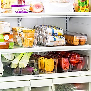 Sorbus Clear Fridge Organizer Bins & Curved Clear Rolling Bins Set - 6 Set with Egg Holder, Can Dispenser, and Varying Sizes - Curved 3 Piece Clear Storage Design with Handles, Dividers, and Wheels