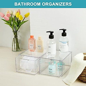 Vtopmart 2 Pack Stackable Makeup Organizer Storage Drawers, 4.4'' Tall Acrylic Bathroom Organizers，Clear Plastic Storage Bins For Vanity, Undersink, Kitchen Cabinets, Pantry Organization and Storage