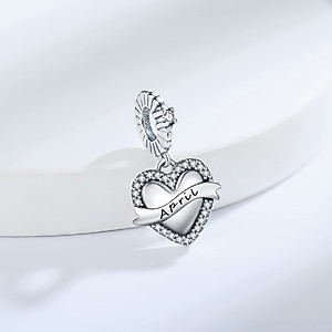 Birthstone Charms 925 Sterling Silver Love Heart pendant Beads Fit Pandora Charms Bracelet and Necklace, Fit Women Wife Mom Daughter Christmas Birthday Gift