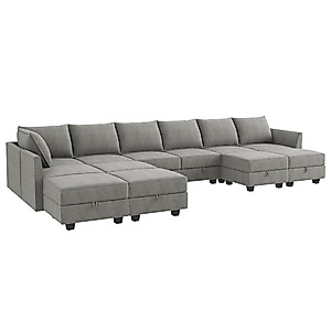 HONBAY Modular Sofa Couch with Storage Seats U Shaped Modular Sectional Sofa with Reversible Chiase Oversized Modular Sofa Sleeper Set with Ottomans, Grey