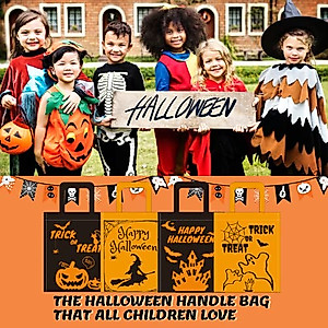 Crethinkaty 12 Packs Halloween Trick or Treat Non-woven Tote Bags, Pumpkin Spider Bat Witch Haunted House Reusable Goodie Treat Bags with Handle for Halloween Party Favors for Kids - 12*10IN