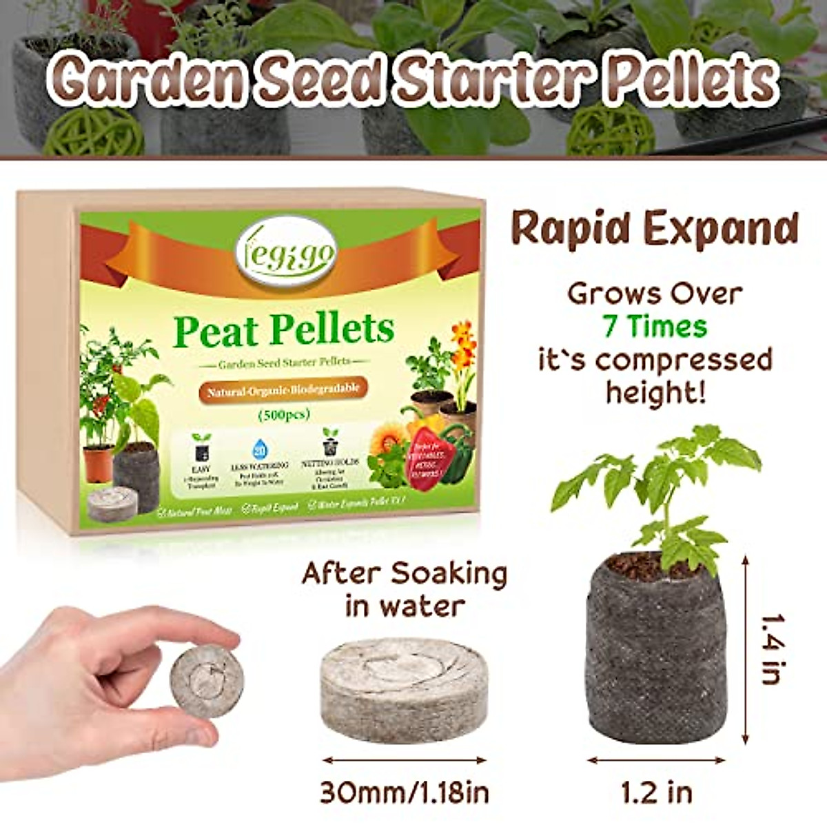 Legigo 500 Pcs 30mm Peat Pellets Starter Pods, Compressed Starting Plugs Pellet Fiber Soil Helps to Avoid Root Shock for Garden Planting Herb Flower Vegetables