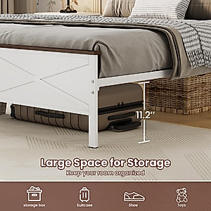 VOPEAK Farmhouse Queen Bed Frame with Headboard and Footboard, Bed Frame Queen Size Metal Platform with Under Bed Storage, Noise Free, No Box Spring Needed, Easy to Install, Sturdy & Stable, White
