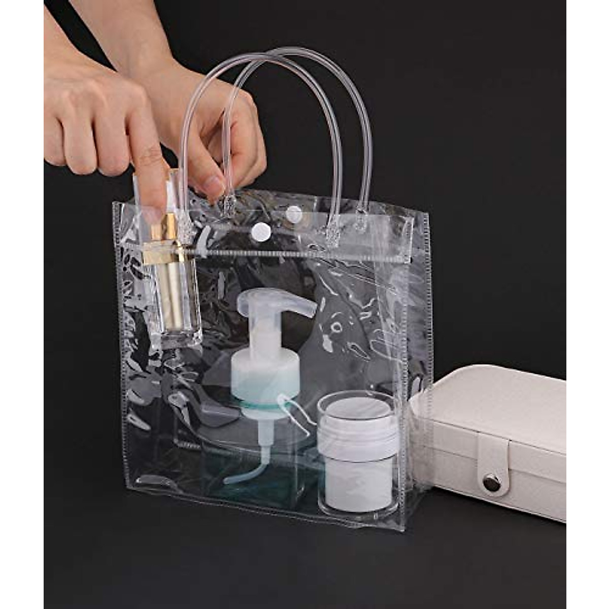 Sdootjewelry Clear Gift Bags, 36 Pack Clear Gift Bags with Handles, 7.9'' × 7.9'' × 3.1'' Transparent PVC Bags, Clear Bags for Gifts, Reusable Retail Shopping Bags for Party Wedding