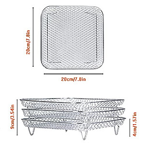 8inch Air Fryer Rack Compatible with Instant Vortex, Philips, COSORI Air Fryer, Fits 4.2QT-5.8QT Air Fryer, Square 3 Stackable Racks, Stainless Steel Dehydrator Rack Air fryer Accessories