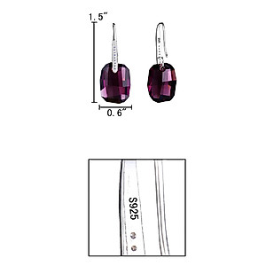 EleQueen 925 Sterling Silver CZ Rectangle Hook Drop Earrings Amethyst Color Made with Austrian Crystal for Women Girl, Valentine's Day/Mother's Day/Christmas Jewelry Gift for Girlfriend/Mom