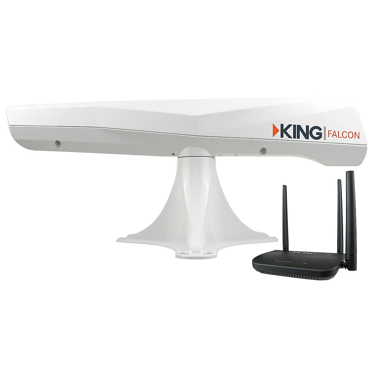 KING KF1000 Falcon Automatic Directional WiFi Antenna with WiFiMax Router and Range Extender - White