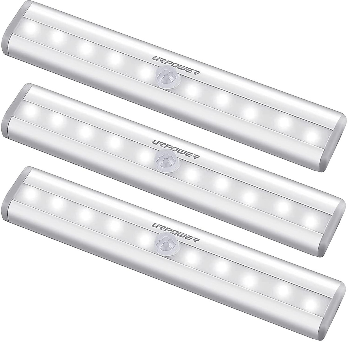 URPOWER Motion Sensor Light Indoor, 10 LED Motion Sensor Closet Lights Battery Operated Magnetic Under Cabinet Lights Strip Wireless Stick Up Night Lights Bar for Closet Kitchen Hallway Stair (3 Pack)
