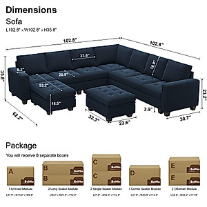 Belffin Oversized Velvet Modular 8-Seat Sectional Sofa Set with Storage Ottoman U Shaped Couch Set Modular Sectional Convertible Sofa Couch with Reversible Chaise Corner Sofa Couch Set Blue