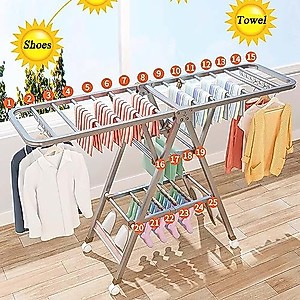 Clothes Drying Racks Outdoor, Heavy Duty Laundry Drying Rack, Portable Drying Rack Clothing, Folding Space Saving Garment Rack, Blanket Rack Clothesline, for Indoor Outdoor