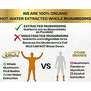 Organic Mushroom Supplement Extracts of Lions Mane Cordyceps Chaga Reishi Turkey Tail Maitake Shiitake Capsules - Natural Vitamins Minerals Antioxidants Supplement - Made in The USA