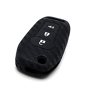 iJDMTOY Carbon Fiber Pattern Soft Silicone Key Fob Cover Compatible With 2016-2018 Ford Explorer, 2015-2019 Ford F-150, 2017-2019 Ford F-250 F-350 3-Button Flip Key (Black Twill Weave)