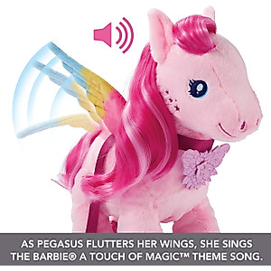 Barbie A Touch of Magic Stuffed Animals, Walk & Flutter Pegasus Plush, 11-Inch Walking Plushie with Hair Accessories and Sound Feature