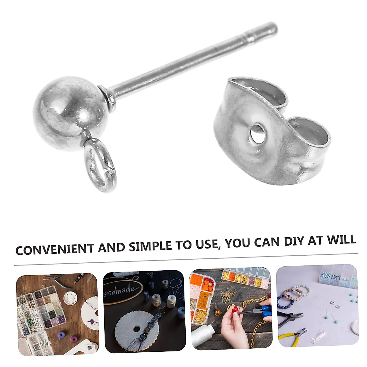 TEHAUX DIY Earrings Set 40pcs Round Bead Ear Studs Stainless Steel Jewelry Pierced Earing Studs for Women Men