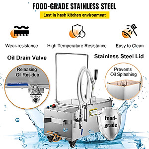 VEVOR Mobile Fryer Filter, 80 LBS/40 L/10.56 Gal Capacity, 300W Oil Filtration System with 5 L/min Flow Rate, Mobile Frying Oil Filtering System with 10 L/min Pump & Oil Hose, 110V/60Hz