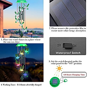 Solar Wind Chimes for Outside - 37" WANQDG 6 LED Hummingbird Color Changing Wind Chime with 4 Green Metal Tube, Music Wind Chimes Great as a Gift for Women mom Grandma Best Friends' Birthday Gift