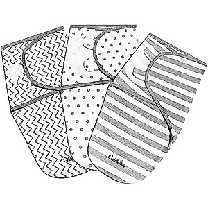 CuddleBug Adjustable Baby Swaddle Blanket & Wrap (Spots & Stripes), Pack of 3 (Small/Medium 0-3 Months Old)