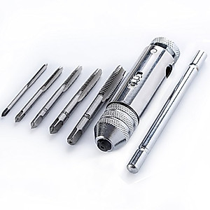 Rocaris Adjustable T-Handle Ratchet Tap Holder Wrench + 5pcs M3-M8 Machine Screw Thread Metric Plug Tap