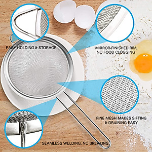 Hamilton Beach Fine Mesh Strainer - Stainless Steel Fine Mesh Sieve - Set of 3 Strainers for Baking, Pasta, Rice, Flour & Vegetable, Tea Sifter, Food Strainer with Long Handle - Perfect Kitchen Tool
