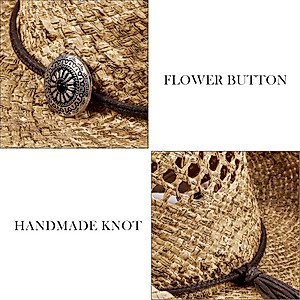 MIX BROWN Straw Cowboy Hat Western Hats for Women Cowgirl Sun Beach Hat Summer Outback Shapeable Wide Brim