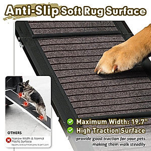 Extra Long 67" Wide 19.7" Dog Car Ramp, Outdoor Dog Ramp with Anti-Slip Surface for Dogs to Get Into Car,SUV,Truck & Porch Steps, Folding Pet Stairs Ramp for Medium & Large Dog Up to 250LBS (Grey)