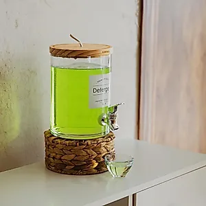 2 Pack Laundry Detergent Dispenser Glass Liquid Laundry Detergent Dispenser with Spout Laundry soap Dispenser with Labels Fabric Softener Dispenser