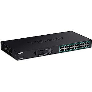 TRENDnet 24-Port Gigabit PoE+ Switch, 24 x Gigabit PoE+ Ports, 370W Power Budget, 48Gbps Switch Capacity, RackMount Kit Included, Ethernet Network Switch, Metal, Lifetime Protection, Black, TPE-TG240G