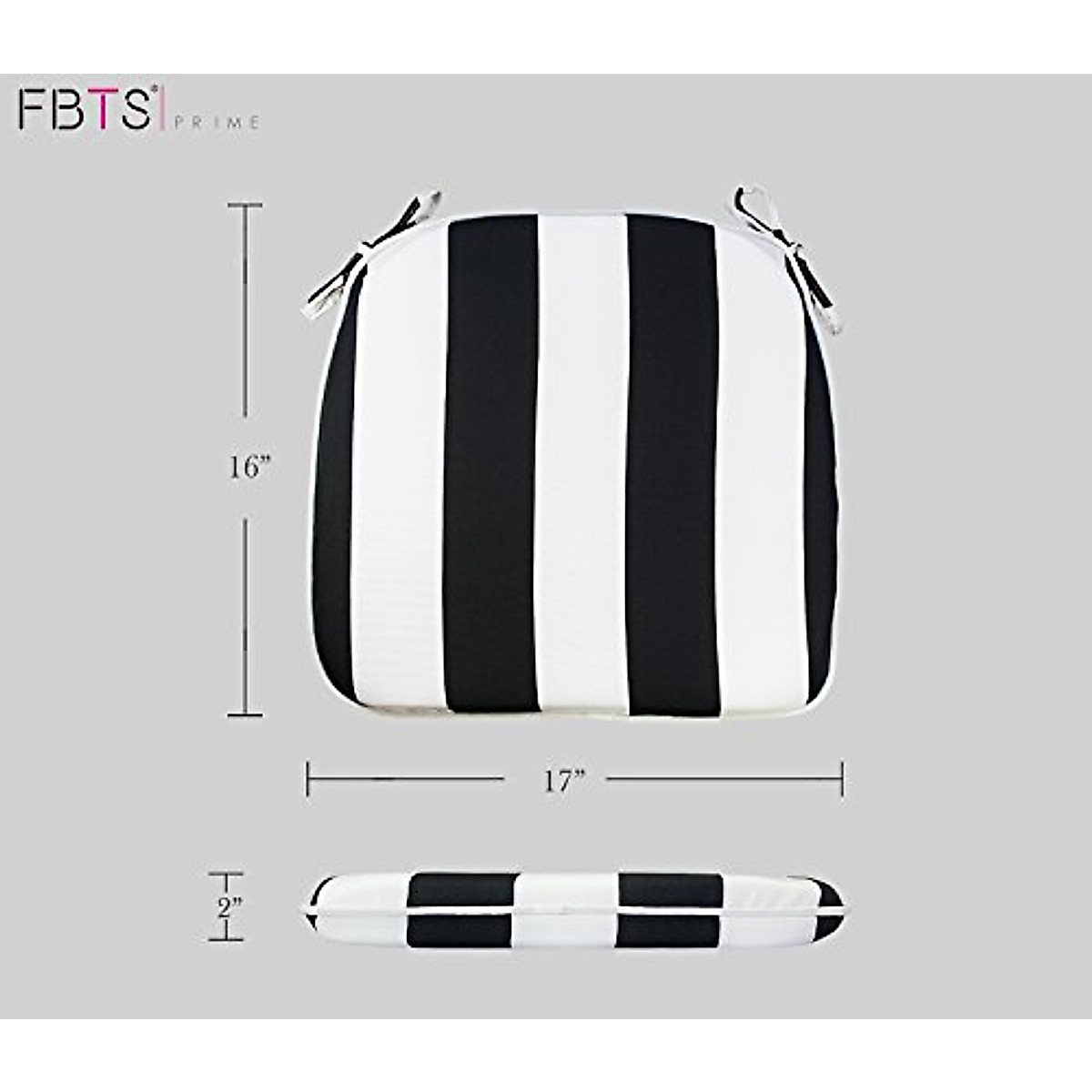 FBTS Prime Outdoor Seat Cushions Set of 2 Patio Chair Cushions with Ties 16x17 Inch Black Stripe U-Shape Chair Pads for Outdoor Patio Furniture Garden Home Office