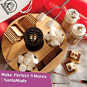 SANTAMADE Marshmallow Roasting Sticks Set of 5 -Telescoping Long Smores Sticks for Fire Pit, Hot Dog Sticks for Campfire Grill Bonfire Party Supplies -With Santa Storage Sack