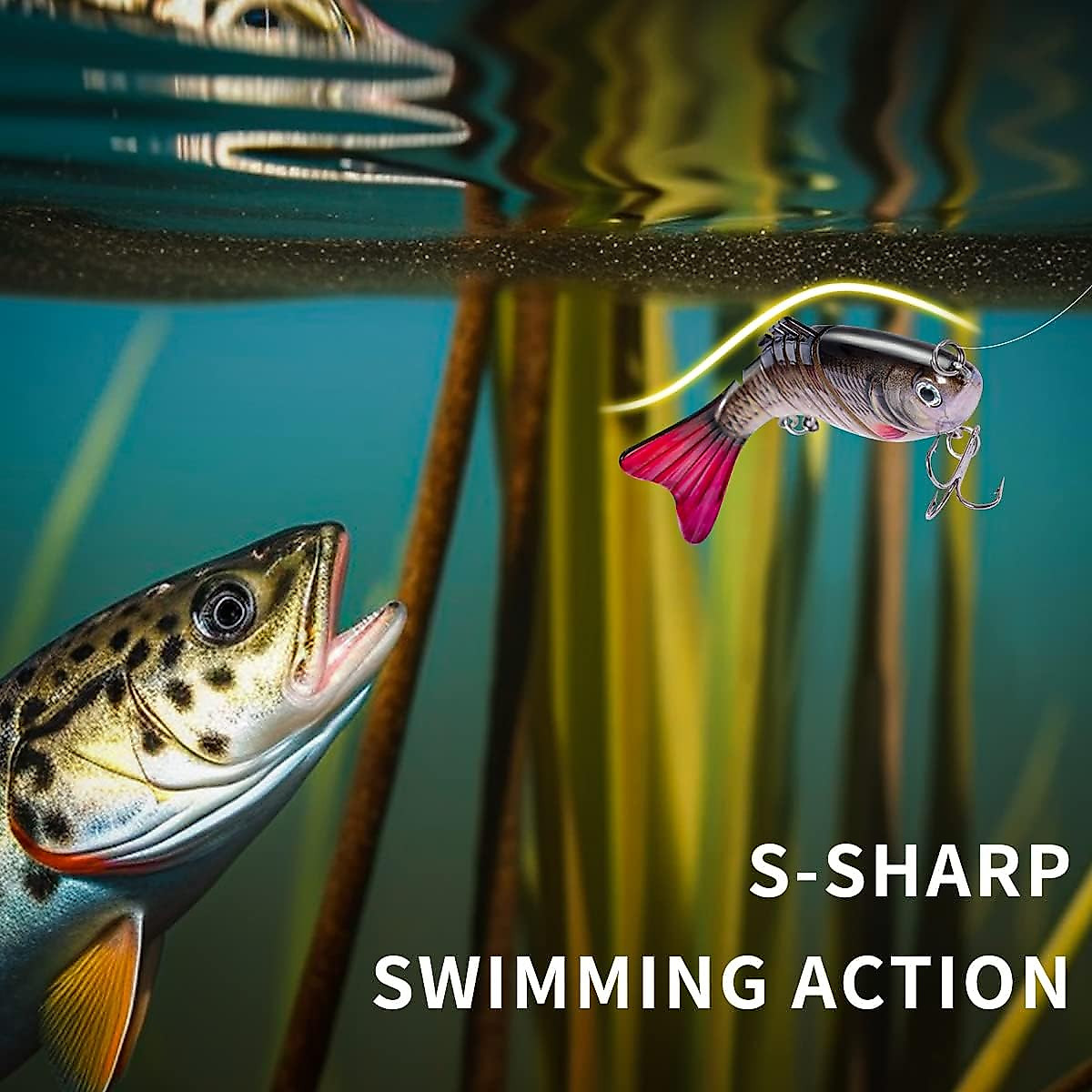 Fishing Lure Kit Topwater Bass Lures Fishing Lures Slow Sinking Swimming Lures Multi Jointed Swimbait Lifelike Hard Bait Trout Perch Pack of 4