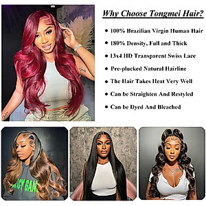 Body Wave Lace Front Wigs Human Hair Pre Plucked 13x4 HD Transparent Lace Frontal Wig with Baby Hair 180% Density Brazilian Virgin Human Hair Lace Front Wigs for Women Natural Black 22inch