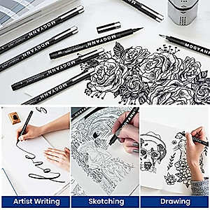 Mogyann Art Pens, Black Drawing Pens 8 size Ink Pens Set for Artist Writing, Sketching, Manga, Anime