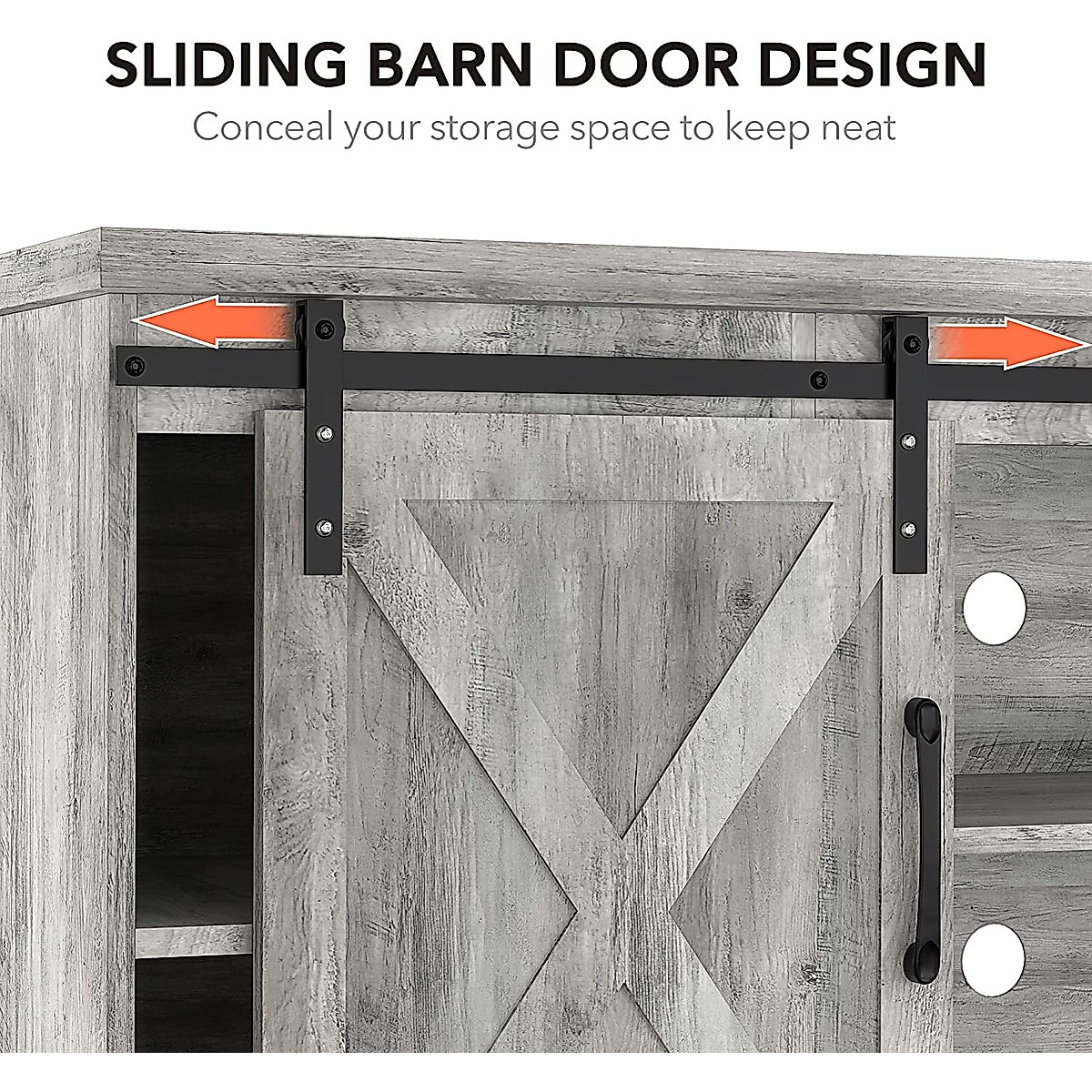 GAOMON Farmhouse TV Stand - Modern Entertainment Center for 65 Inch TVs, Barn Door Console Table with Storage & Shelves - Grey Living Room Furniture