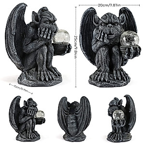 MIBUNG Large Gargoyle Statue Holding Magic Orb with Solar Lights Outdoor Decor, Gargoyle Monster Dragon Garden Guardian Gothic Creep Scary Sculpture, Patio Yard Lawn Decoration, Valentine's Day Gift