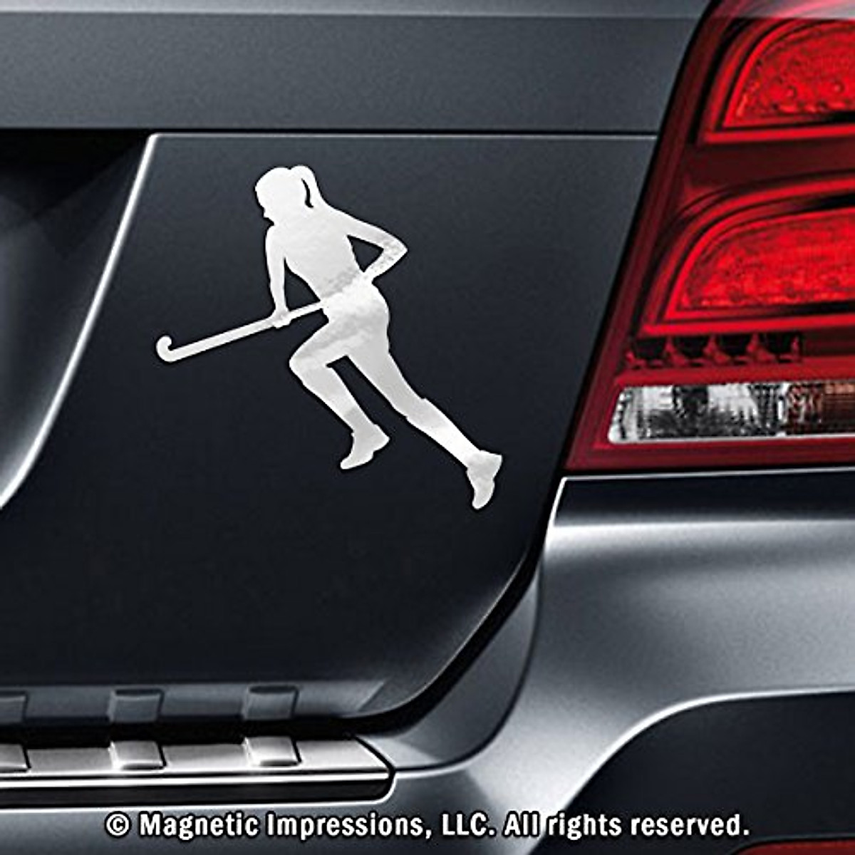 Field Hockey Player Run Car Magnet Chrome