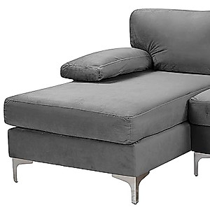 Casa Andrea Milano llc Modern Large Velvet Fabric Sectional Sofa L Shape Couch with Extra Wide Chaise Lounge