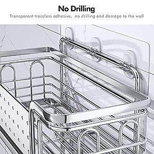 LIVOD Adhesive Shower Caddy with Soap Holder, Stainless Steel Shower Organizer with Hook, Wall Mount Rustproof Shower Shelf for Inside Shower, Polished SS