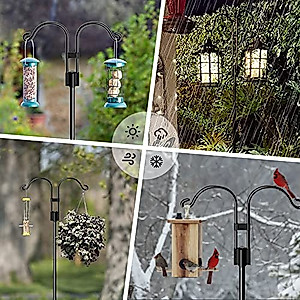 SVOPY 2Pack Double Shepherds Hooks for Outdoor 76 Inch Bird Feeder Pole with 5 Prongs Base, Adjustable Heavy Duty Garden Hook for Hanging Bird Feeder,Wedding Decor,Plant Baskets