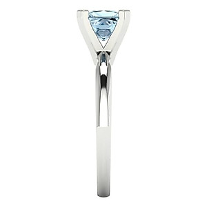 Clara Pucci 1.0 ct Princess Cut Solitaire Natural Sky Blue Topaz gemstone Bridal Designer Anniversary Engagement Ring 14k White Gold