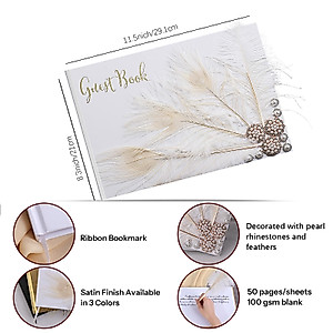 Vijiv Personalized Wedding Guest Book for Wedding Reception Signs, Bridal Baby Shower, Peacock Feather Hardcover Guestbook for Table Decoration Engagement Birthday Party Event, Photo Corners and Pen