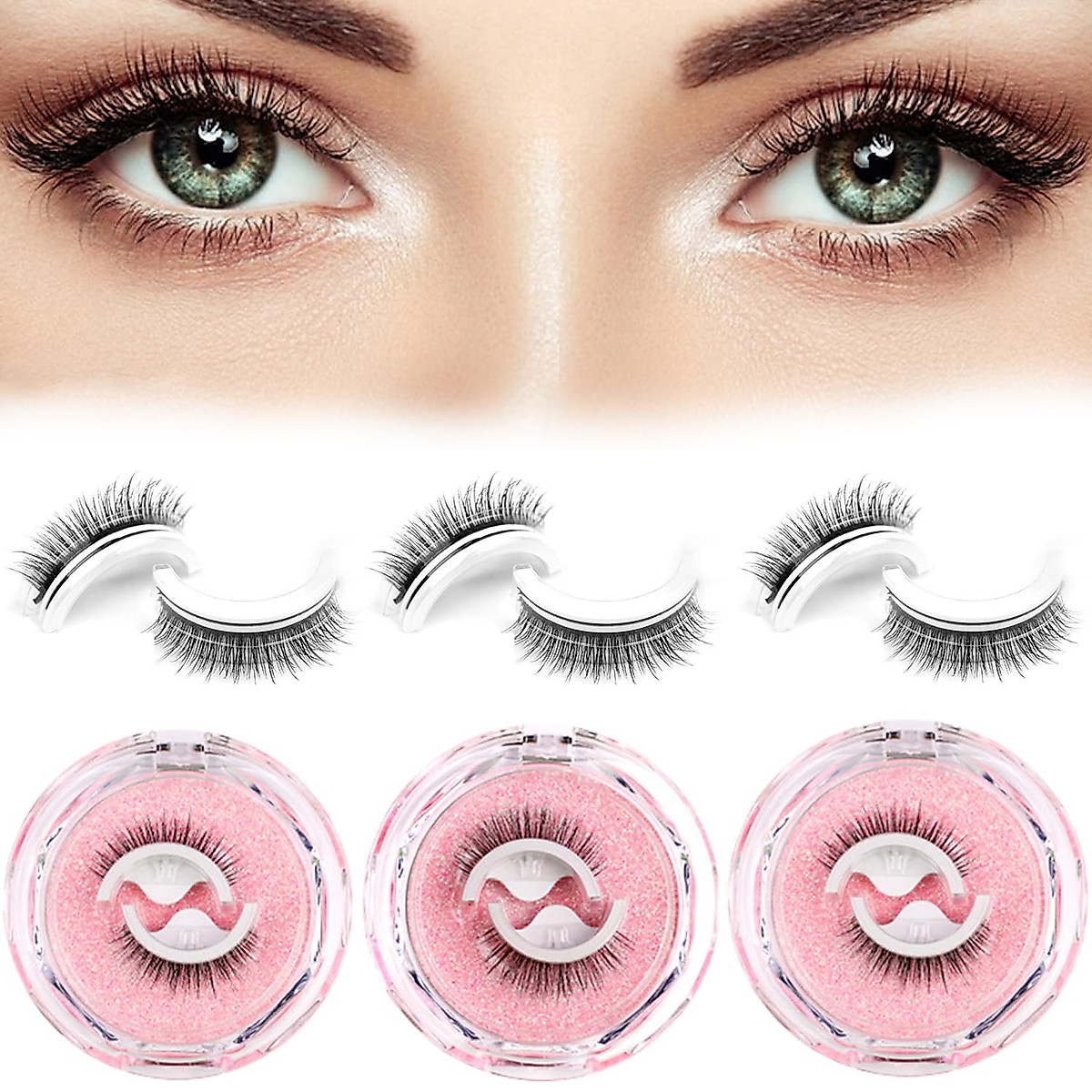 Self Adhesive Eyelashes - 3 Pairs Reusable False Eyelashes Non-Slip Waterproof Fake Eyelashes Natural Look，No Glue Eyelashes 3 Different Types Natural Look