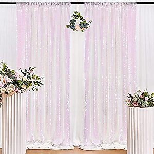 Sequin Backdrop Curtains Iridescent White Curtain for Wedding Backdrop 2 Packs 2ftx8ft Shimmer Wall Iridescent Birthday Backdrop Glitter Curtains