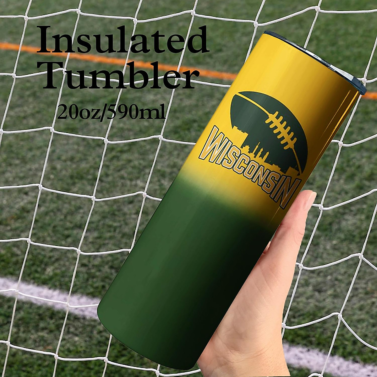 wisconsin Classic Stainless Steel Tumbler with Lid and Straw, City Football Fans Gifts,20oz Football Team Skinny Travel Mug Tumbler Cup Water Botter