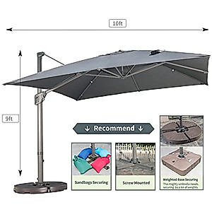 LKINBO 10X10FT Cantilever Umbrella Outdoor Umbrellas Large Patio Umbrella Windproof Offset Umbrella Heavy Duty Hanging Sun Umbrella With Cross Base for Garden Deck Pool Beach Market,Grey
