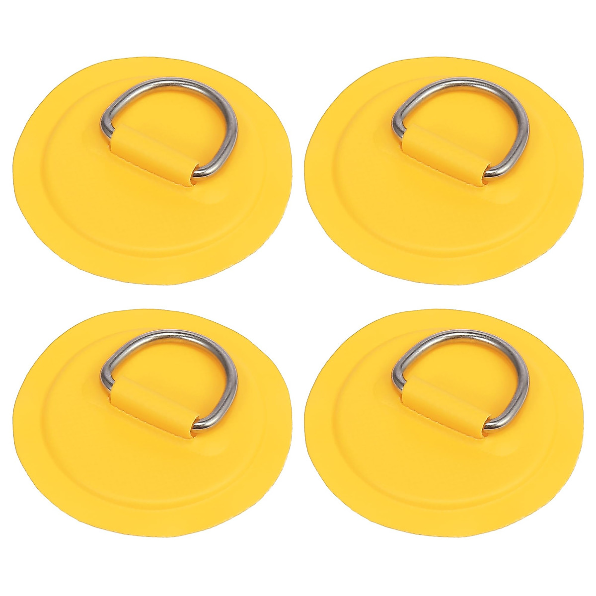 X AUTOHAUX 4pcs D Ring Patch PVC Stainless Steel Round Shape D Ring Pad for Inflatable Boat Kayak Canoe Deck Yellow