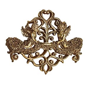 Touch of Class Cherubic Gardens Wall Art Aged Gold - Made of Polystone - Baroque Style - Scrolling Angel Sculpture - Elegant Distressed Sculptures for Bedroom, Living Room, Hallway - 15 Inches High