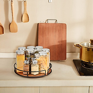 Set of 2, 10 Inch Lazy Susan Organizer - Non-Skid Wood Turntable Organizer for Cabinet, Pantry, Kitchen Countertop, Refrigerator, Spice Rack