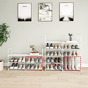 Yegazte Long 3-Tier Shoe Rack, Wide Shoe Storage Organizer Stackable Space Saving Shoe Shelf for 12-15 Pairs, Shoe Stand for Closet, Entryway and Hallway(White)