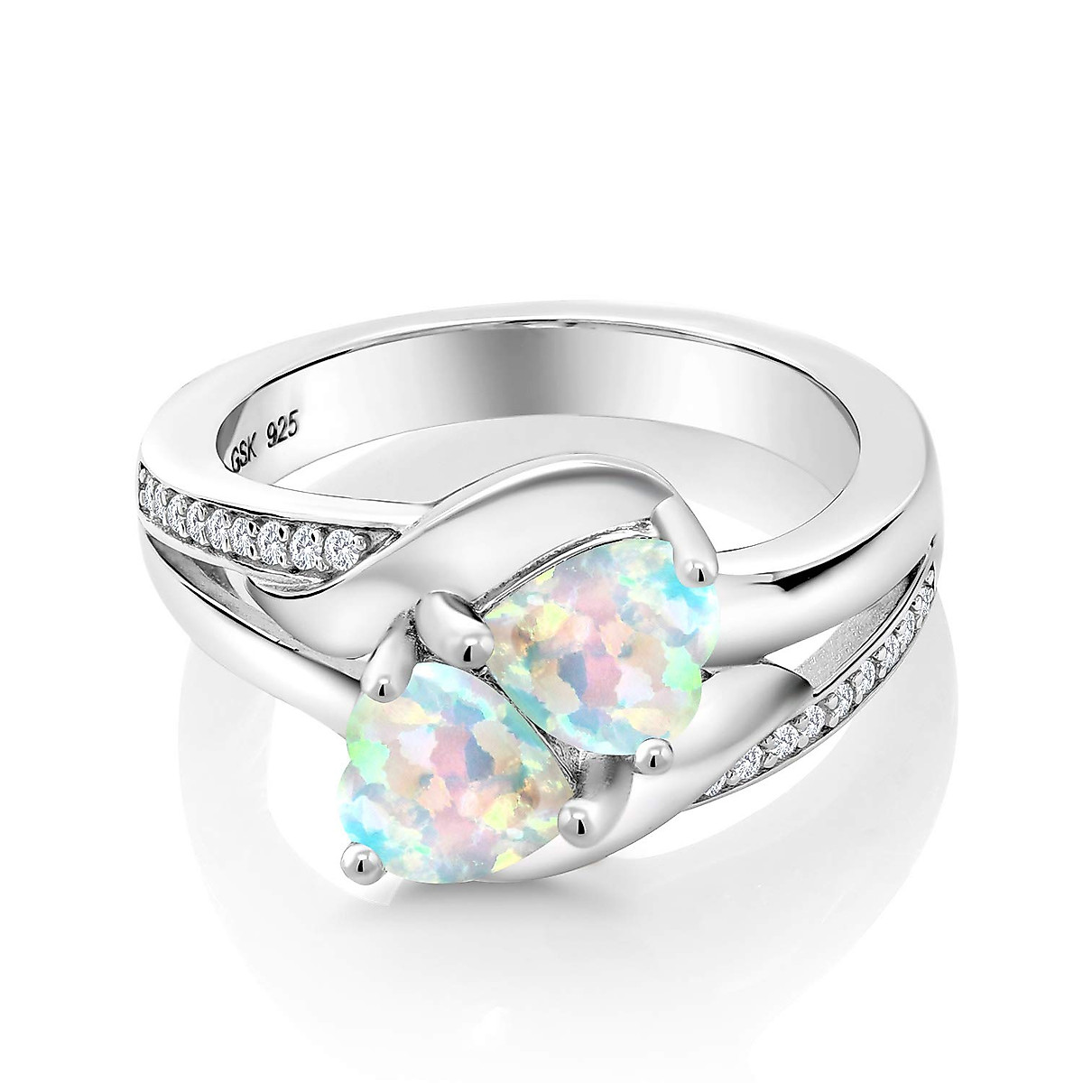 Gem Stone King 1.64 Ct White Simulated Opal White Created Sapphire 925 Sterling Silver Ring (Size 9)