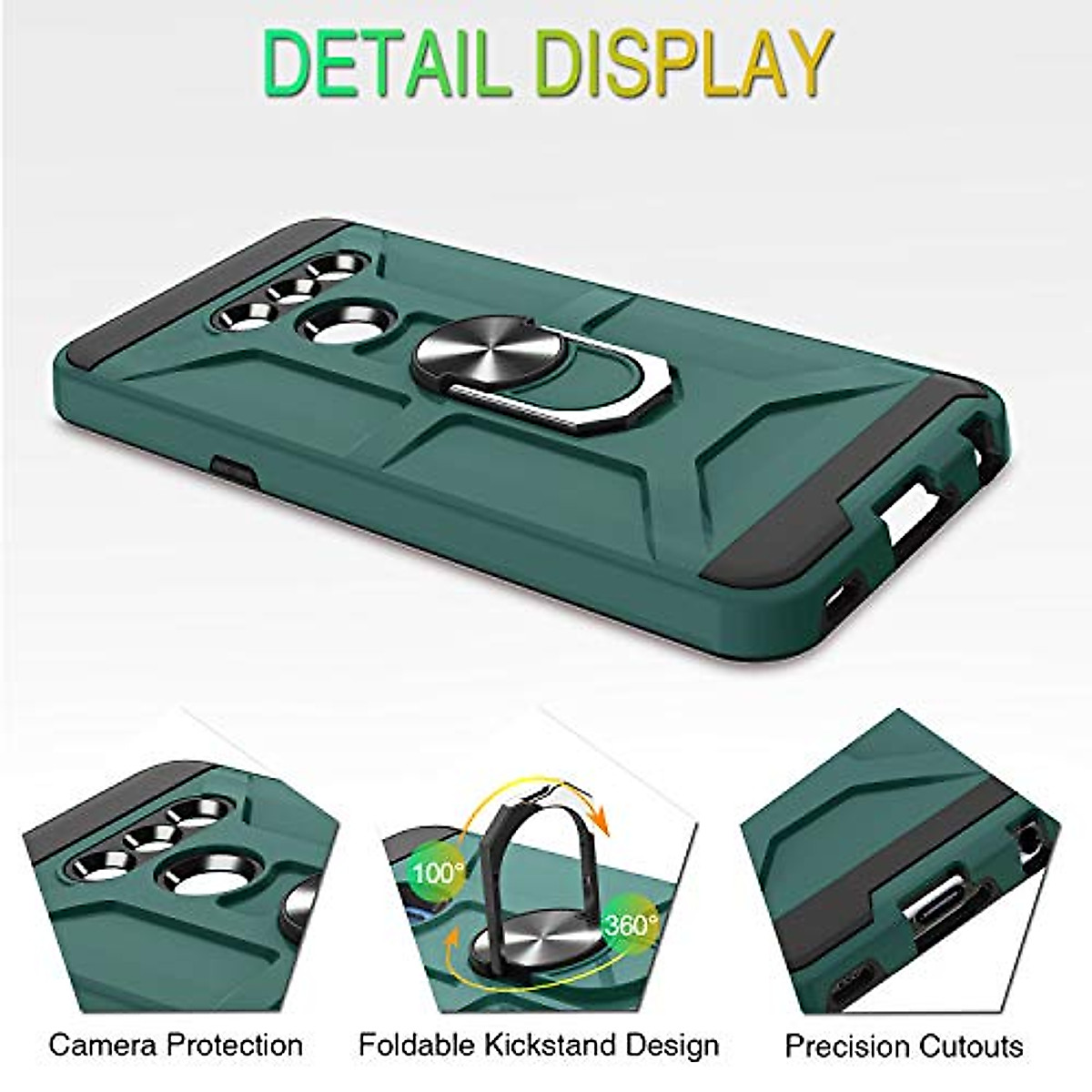 G8 ThinQ Case, G8 Case with HD Screen Protector, Atump 360° Rotation Ring Holder Kickstand [Work with Magnetic Car Mount] PC+ TPU Phone Case for LG G8, Midnight Green